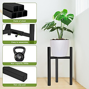 Blvornl Adjustable Plant Stand, Mid-Century Modern Metal Plant Stand 3 Legs Heavy Duty for 8"-12" Plant Pot, Flower Potted Plant Holder Display for Indoor and Outdoor(Black, Excluding Potted Plant)