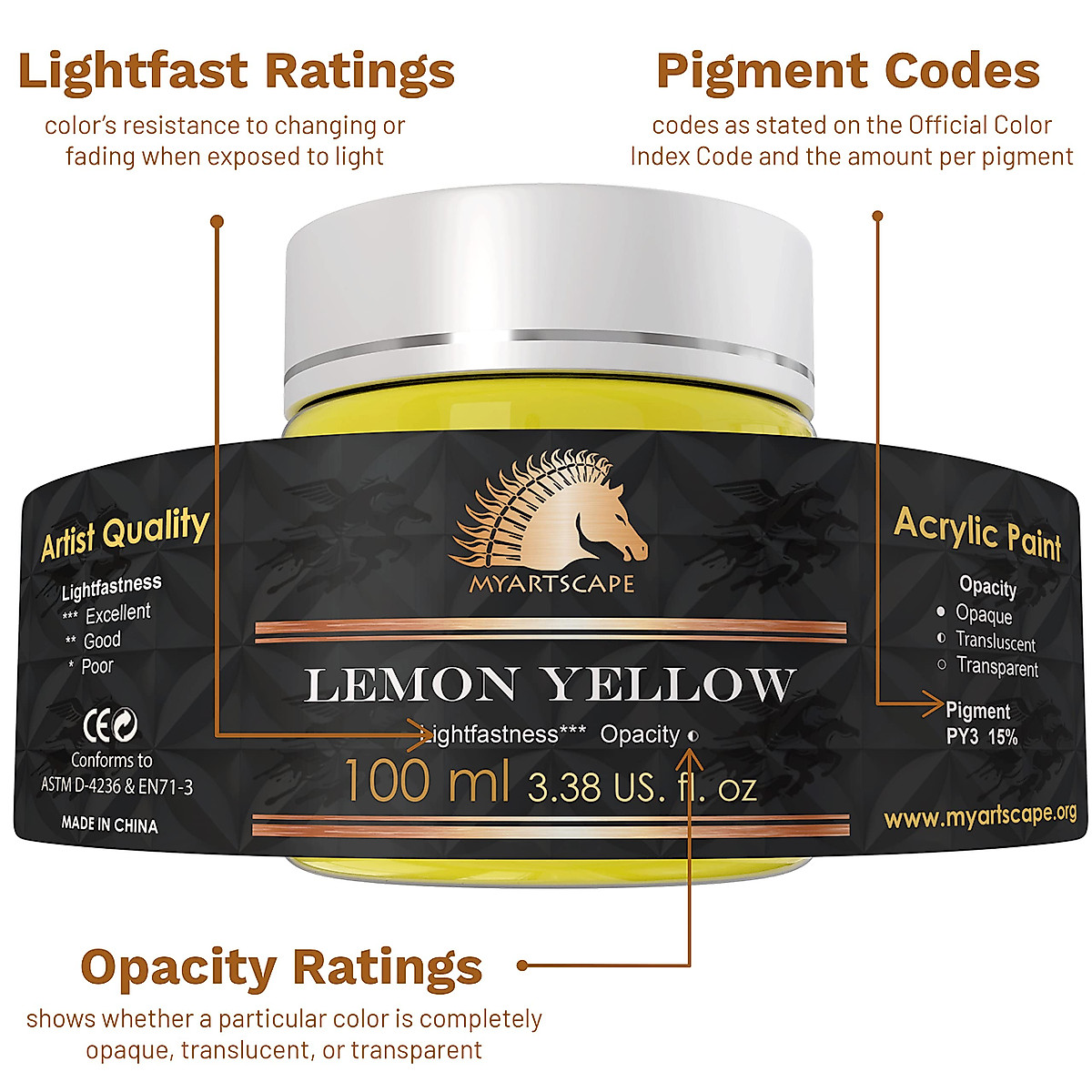 MyArtscape Acrylic Paint Set - 12 x 100ml Bottles - Artist Quality Paints - Lightfast - Heavy Body - Highly Pigmented Colors with Great Coverage - Professional Art Supplies