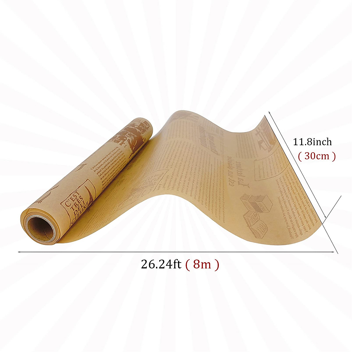 MEGXIT 2Pcs Parchment Paper Roll,Non-Stick,Waterproof,Greaseproof,High Temperature Resistant Baking Paper Roll,Parchment Paper Roll for Baking, Cooking, Grilling, Air Fryer-Brown+White