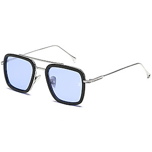 SHEEN KELLY Trendy Square Pilot Sunglasses Men Women Vintage Rectangular Metal Frame Shades Eye Glasses