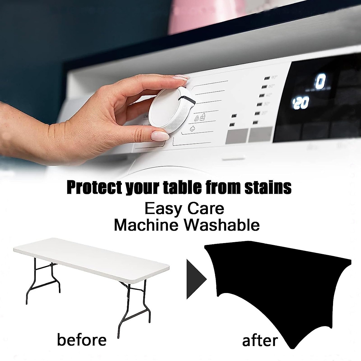 Heochy 2 Pack 6FT Table Cloth for Rectangle Table - Black Tablecloths Rectangular Fitted Stretch Spandex Table Covers 6 ft for Birthday, Cocktail, Wedding, Banquet Christmas Holiday Tablecloth