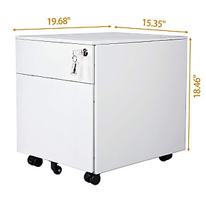 AIMEZO 2-Drawer Mobile Rolling File Cabinet Under File Cabinet with Lock Desk Storage for Home Office, Fully Assembled White