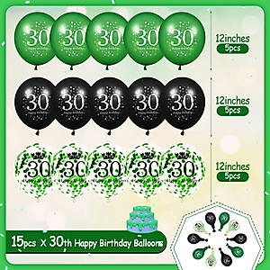 30th Green Birthday Balloons Decorations,15PCS Green and Black 30th Happy Birthday Balloons for Women Men 30 Years Old Anniversary Party Latex Inflatable Clear Confetti Balloon Indoor Outdoor Supplies