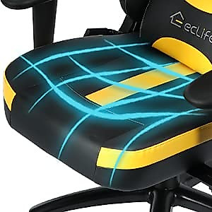 Gaming Chair Racing Massage Computer Chair - Cushioned Comfort High Back PU Leather USB Vibrator Ergonomic Recliner Home Office Video Game for Kids for Gift (Yellow, D06-M)
