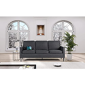 STHOUYN 72" W Fabric 3 Seater Couch with 2 USB, Comfortable Sectional Couches and Sofas for Living Room Bedroom Office Small Space, Easy Assembly & Comfy Cushion (72" 3-Seater Sofa, Dark Grey)