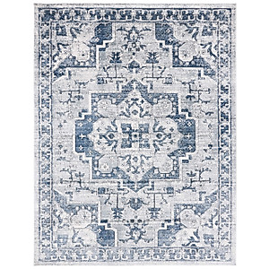 MARTHA STEWART x SAFAVIEH 9' x 12' Navy/Ivory MSR883N Denver Traditional Medallion Non-Shedding Area Rug