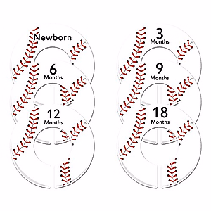 6 Baseball C196 Baby Boy Nursery Clothing Size Closet Dividers (1.25 Inch Rod)