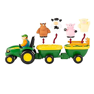 John Deere Animal Sounds Hayride Musical Tractor Toy - Musical Hayride and Farm Animal Toddler Toys - Includes Farmer Figure, Tractor, and 4 Farm Animals - Ages 18 Months and Up