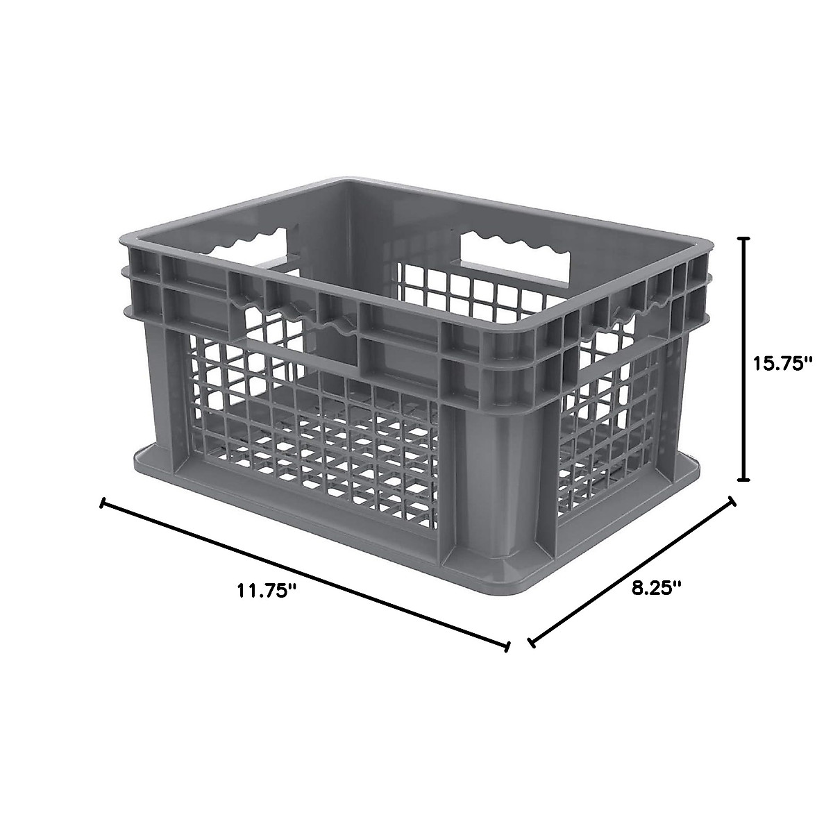 Akro-Mils 37208 Plastic Straight Wall Container Tote with Mesh Sides and Mesh Base, (16-Inch x 12-Inch x 8-Inch), Gray, (12-Pack)