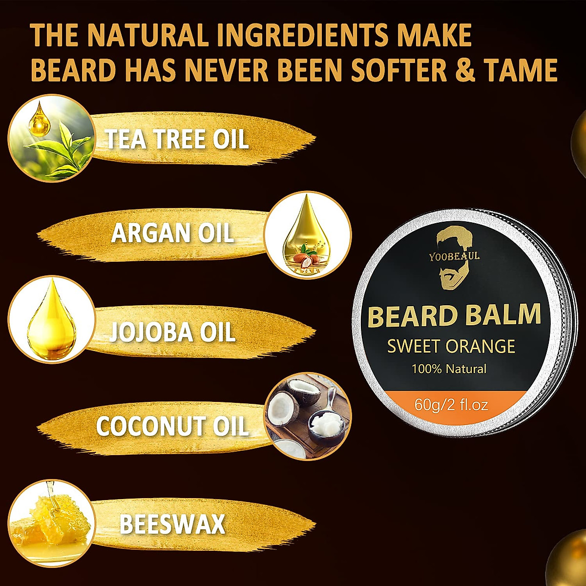 Beard Balm Conditioner for Men, Hydrates, Smooths, Adds Shine & Tames Flyaway Hair, Natural Organic Beard Conditioner with Shea Butter, Argan, Jojoba, and Orange Oils, Mild Citrus Smell - 2 Oz