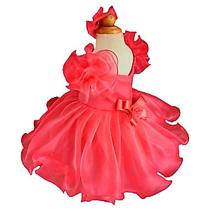 Jenniferwu EB053 Infant Toddler Baby Newborn Little Girl's Pageant Party Birthday Dress Coral Size 12-18M