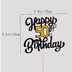 Happy 50th Birthday Black Golden Cake Topper | Birthday Party Decoration | Cake Decoration, Event Party Supplies | Black and Gold Theme | The Occasions