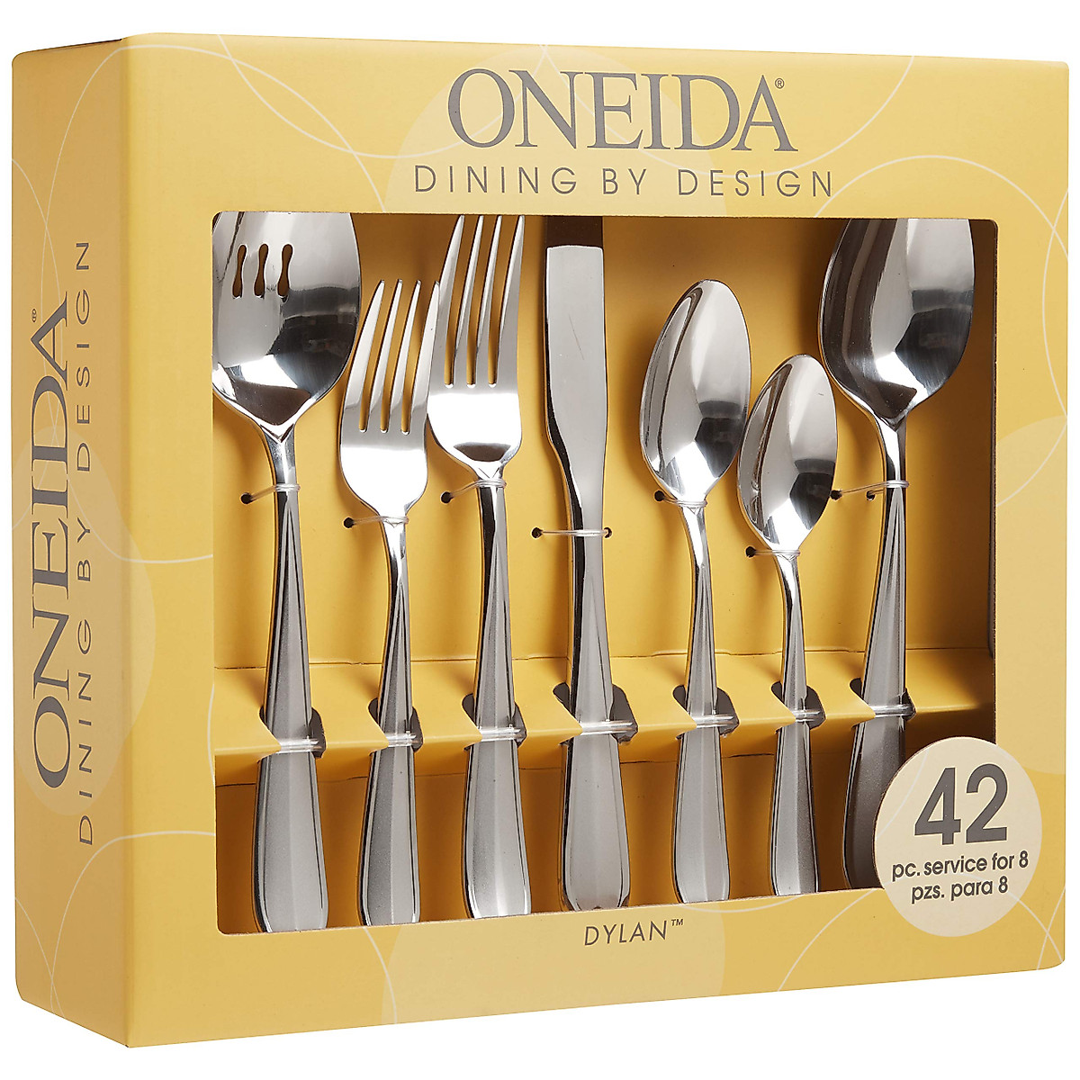 Oneida Dylan 42 Piece Everyday Flatware, Service for 8, 18/0 Stainless Steel, Silverware Set