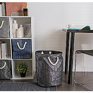 DII Woven Paper Storage Bin, Metallic Lurex, Black, Small Round