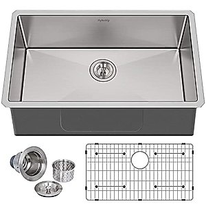 Hykolity 30-inch Undermount Kitchen Sink, 16 Gauge Single Bowl Stainless Steel Kitchen Sink with Strainer & Bottom Grid, 30" x 18" x 9"