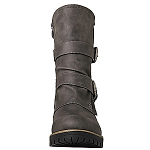 GLOBALWIN Lace up Mid Calf Motorcycle Fashion Festival Boots Combat Riding Military Boots for Women Grey Size 8