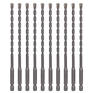 Sabre Tools 3/16 Inch x 6 Inch Masonry Drill Bit, Carbide Tipped 10-Pack for Concrete, Brick, Stone, 1/4” Hex Shank, Impact Performance (3/16” x 6”, 10)
