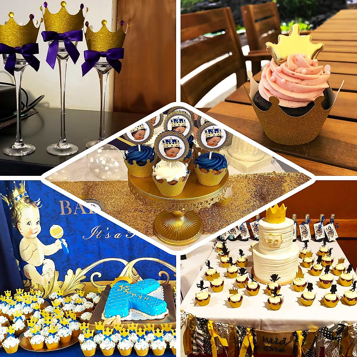 TABLECLOTHSFACTORY 25 Pack | Gold Glitter Crown Paper Cupcake Wrappers, Muffin Paper Cup Liners