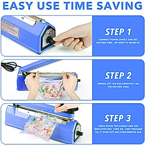 JIMBOH Impulse Sealer 8 Inch Manual Mini Bag Sealer Heavy Duty Heat Sealer Machine with Extra Replace Element Grip Manual Plastic Bags Sealer for Sealing Foods, PE & PP Bags