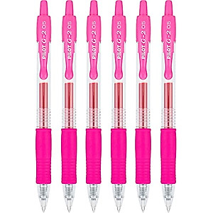 PILOT G2 Premium Refillable & Retractable Rolling Ball Gel Pens, 0.5mm Fine Point, Pink Ink, 6-Pack