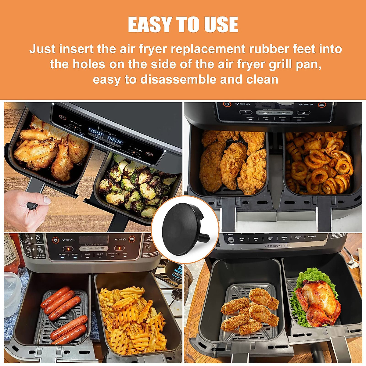 Air Fryer Rubber Bumpers for Ninja Foodi Airy Fryer, 8 PCS Food Grade Air Fryer Replacement Parts Silicone Feet Tabs Tips Accessories for Ninja Foodi DZ201 DZ090 DZ100 DZ401 DZ550 DualZone Air Fryer