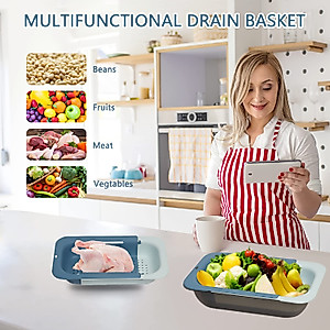 KanYool Over the Sink Strainer Colander Basket Collapsible Extendable Kitchen Food Fruits Vegetables Noodle Pasta Sink Drain Basket Retractable Plastic Adjustable Strainer Over Sink Washing Basket