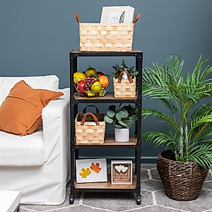 Maison Sucasa Wood Chip Nesting Storage Bin Set, 11, 13, and 16 Lb. (4.9, 5.9 and 7.25 Kg) Capacity, Leather Strap Handles, Home Decor, Set of 3, Brown