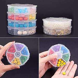 PandaHall 30 pcs 6 Grids Jewelry Dividers Box Organizer Clear Plastic Bead Case Storage Container for Beads, Jewelry, Nail Art, Small Items Craft Findings,Round, White, 8x2cm