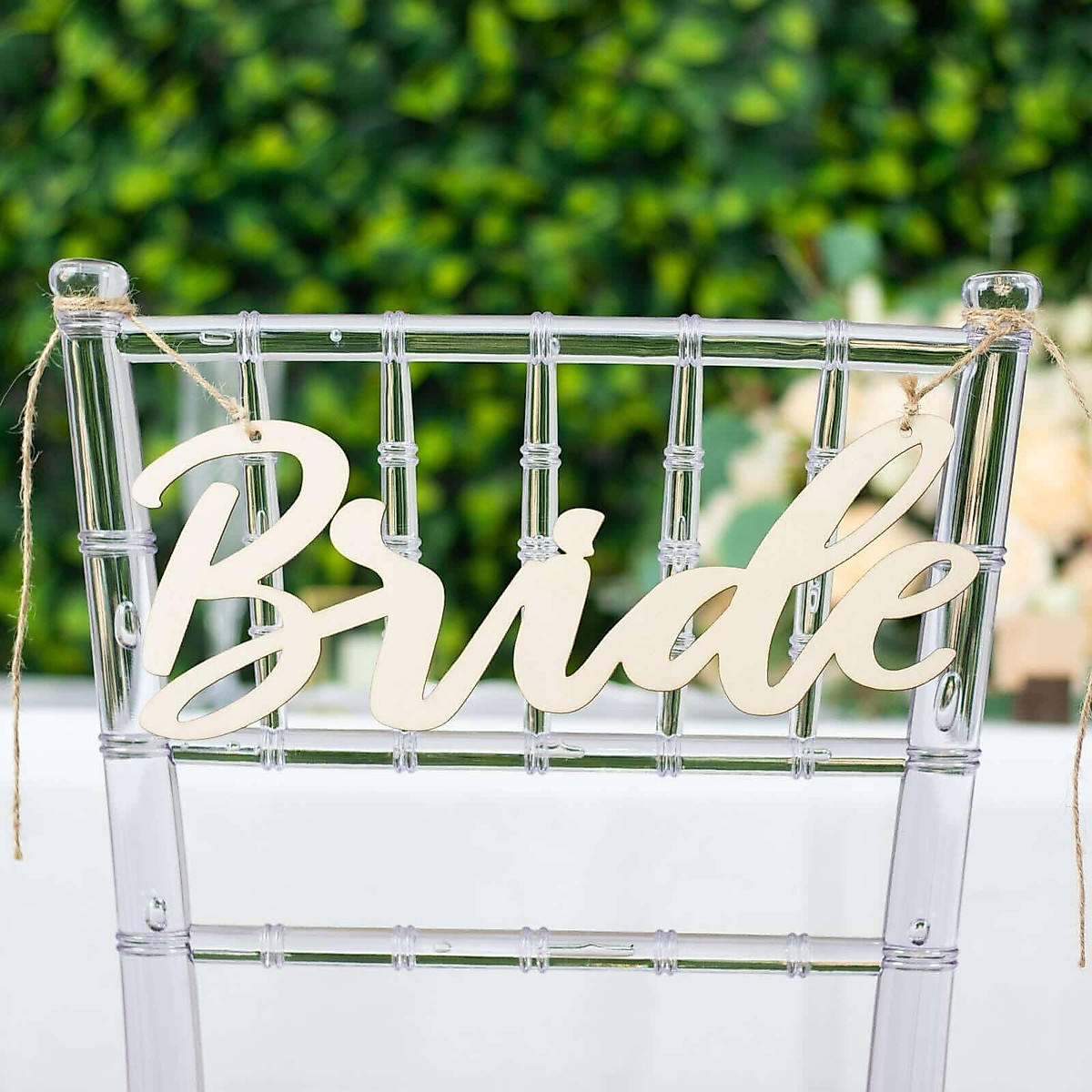 Efavormart Set of 2 | Natural Wood Bride and Groom Chair Signs, Wedding Photo Booth Props, Calligraphy Wall Hanging Decor - 12"X5"