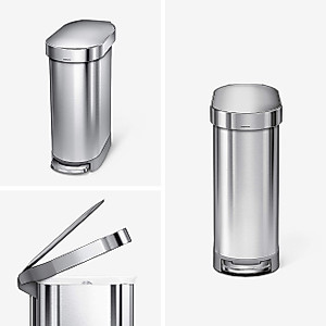 simplehuman 45 Liter / 12 Gallon Slim Hands-Free Kitchen Step Trash Can, Brushed Stainless Steel