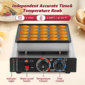 LANUEVA Mini Dutch Pancake Maker with Recipe, 25pcs 1.8" Electric Pancake Maker Baker Machine Non-Stick Coating, Stainless Steel, Fast Heating, Home & Commercial Use (110V)