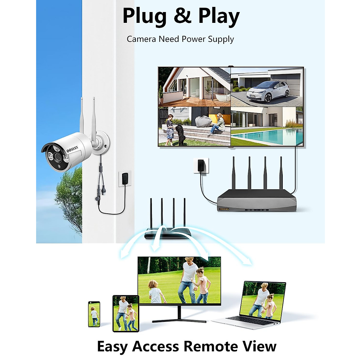 {Dual Antennas for WiFi Enhanced & 60 Days Storage} AI Human Detected 2K 3.0MP Wireless Security Camera System,OOSSXX 8 Channel NVR HD Outdoor Home Surveillance WiFi Cameras Systems with 4TB HDD