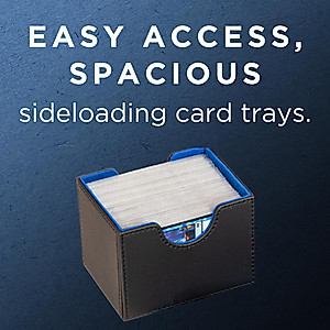 Durable Double Deck Box with Dice Tray - MTG Deck Box Commander Friendly - Protects 200+ Double Sleeved Cards - Designed for MTG Commander Deck Box with Sideloading Card Trays (Blue Interior)