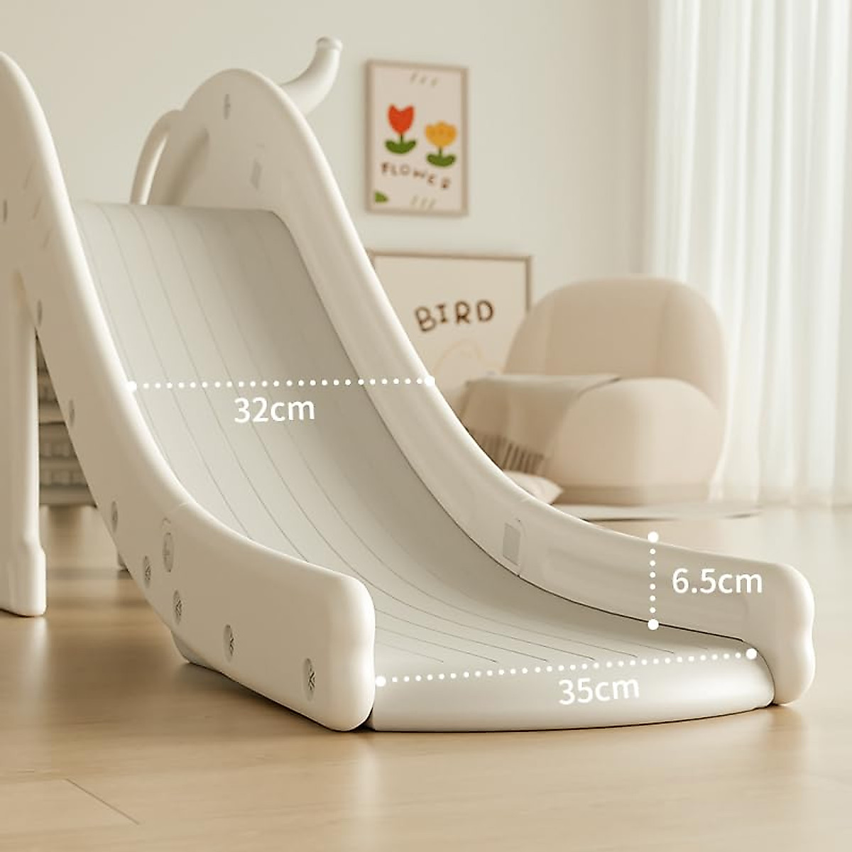 Kids Slide for Toddler with Basketball Hoop Plastic Freestanding Indoor Slide 3 Enclosed Steps Toddler Slide Ring Toss Game White