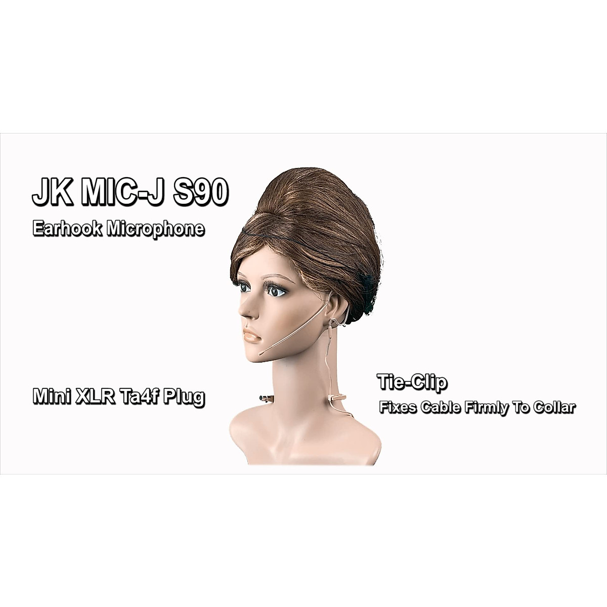 J K Pro Headset Headworn Single Earhook Microphone MIC-J S90 Compatible with Shure Wireless Transmitter