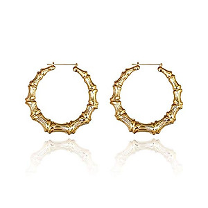 Bamboo Earrings for Women 90s/80s Heart Hoop Earrings Y2k Hip Hop Fashion Jewelry Gifts 2 Pairs