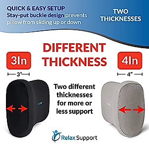 RELAX SUPPORT RS7-X Lumbar Support Pillow - Medium Firm Memory Foam Office Chair Back Support - Promotes Spinal Alignment & Better Posture - Non-Slip Strap, Washable Cover - Fits Wheelchair, Recliner