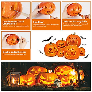 Unomor Halloween Pumpkin Carving Tools Kit, 15 PCS Professional Pumpkin Carving Set Includes Wooden Sculpture Knife Saw Marker for Halloween Pumpkin Decoration, Easily Carve Jack-O-Lantern