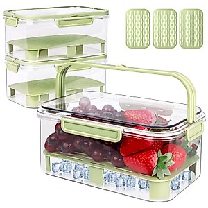 YUNLINLI 3 Pcs Large Fruit Storage Containers For Fridge with Removable Colanders, Airtight Food Storage Containers with Lids, Reusable Produce Saver with Handle, Stackable Plastic Fruit Veggie Saver