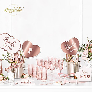 NICROLANDEE Wedding Photo Props Kit, 12 PCS Rose Gold Engagement Photo Props Accessories with Bamboo Sticks for Bride to Be Night Party, Fall Bridal Shower Wedding Favour Party Decorations