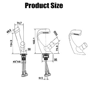 Bathroom Sink Faucet, Brass Chrome Finish Single Handle Bath Tap with Hot Cold Switch, Waterfall Spout Vanity Sink Faucet, Modern Matte Black Kitchen Faucet (Including 2 Hoses)