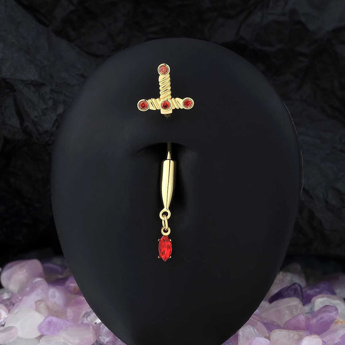 CM Crareesi Mania Dagger Belly Button Rings Gold Belly Rings for Women 316L Stainless Steel Belly Button Piercing 10mm Navel Piercing Jewelry 14G Cool Style Belly Piercing Rings