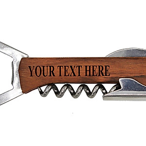 Custom Engraved Wine and Beer Corkscrew Multi Tool - Personalized with Your Text (Wood)