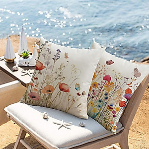 Mimkus Outdoor Waterproof Throw Pillow Covers 18x18 Set of 4 Spring Summer Floral Decorative Pillow Covers for Outdoor Couch Sofa Patio