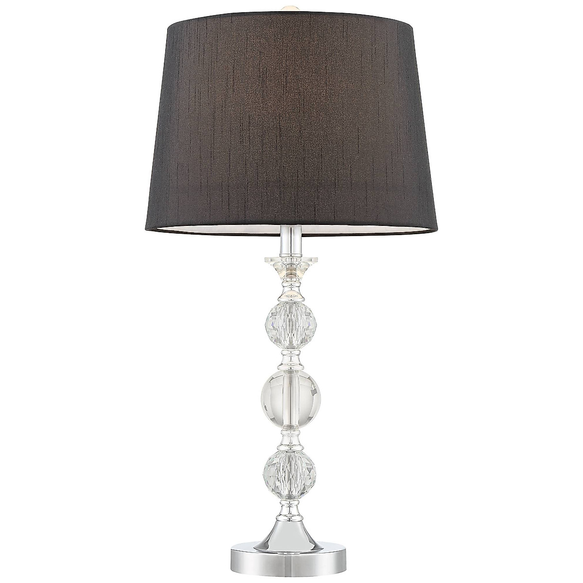 Regency Hill Gustavo Modern Glam Table Lamps 25.5" High Set of 2 with Table Top Dimmers Silver Crystal Black Tapered Drum Shade for Living Room Bedroom House Bedside Nightstand Home Office
