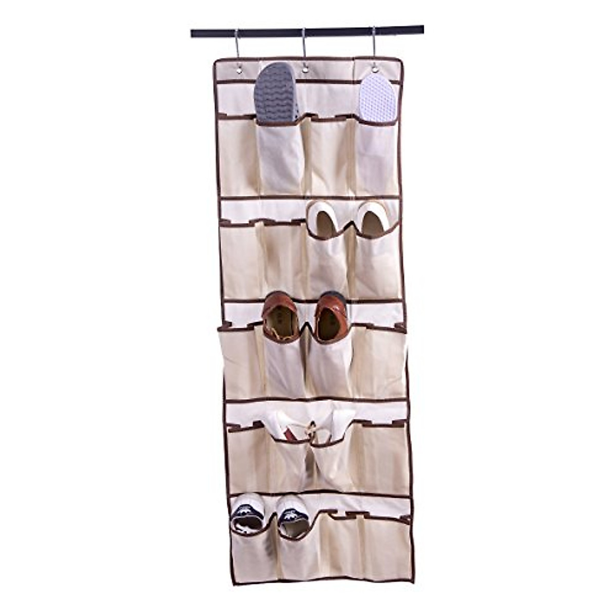 Amelitory Over the Door Shoe Organizer 20 Pockets Hanging Shoe Storage Fabric Beige
