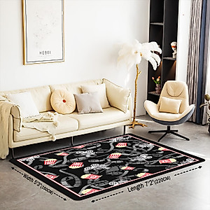 Movie Theater Indoor Floor Mat Cinema Poster Decorative Carpet, for Popcorn Movie Night Film Star Red Black Living Room Rugs Old Fashion Home Decor Area Rug 5'x7'