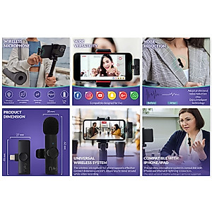 Niyo Wireless Lapel Microphone - Professional Video Recording Mic, Lightweight lapel Mic for iPhone, Noise Reduction Clip-on Microphones for Video Bloggers, Interviewers, Content Creators (Pink)