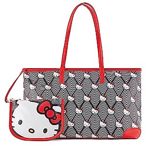 Hello Kitty Leather Tote bag - Girls, Boys, Teens, Adults - Officially Licensed Hello Kitty Faux PU Leather Cosplay Tote Handbag with Pouch