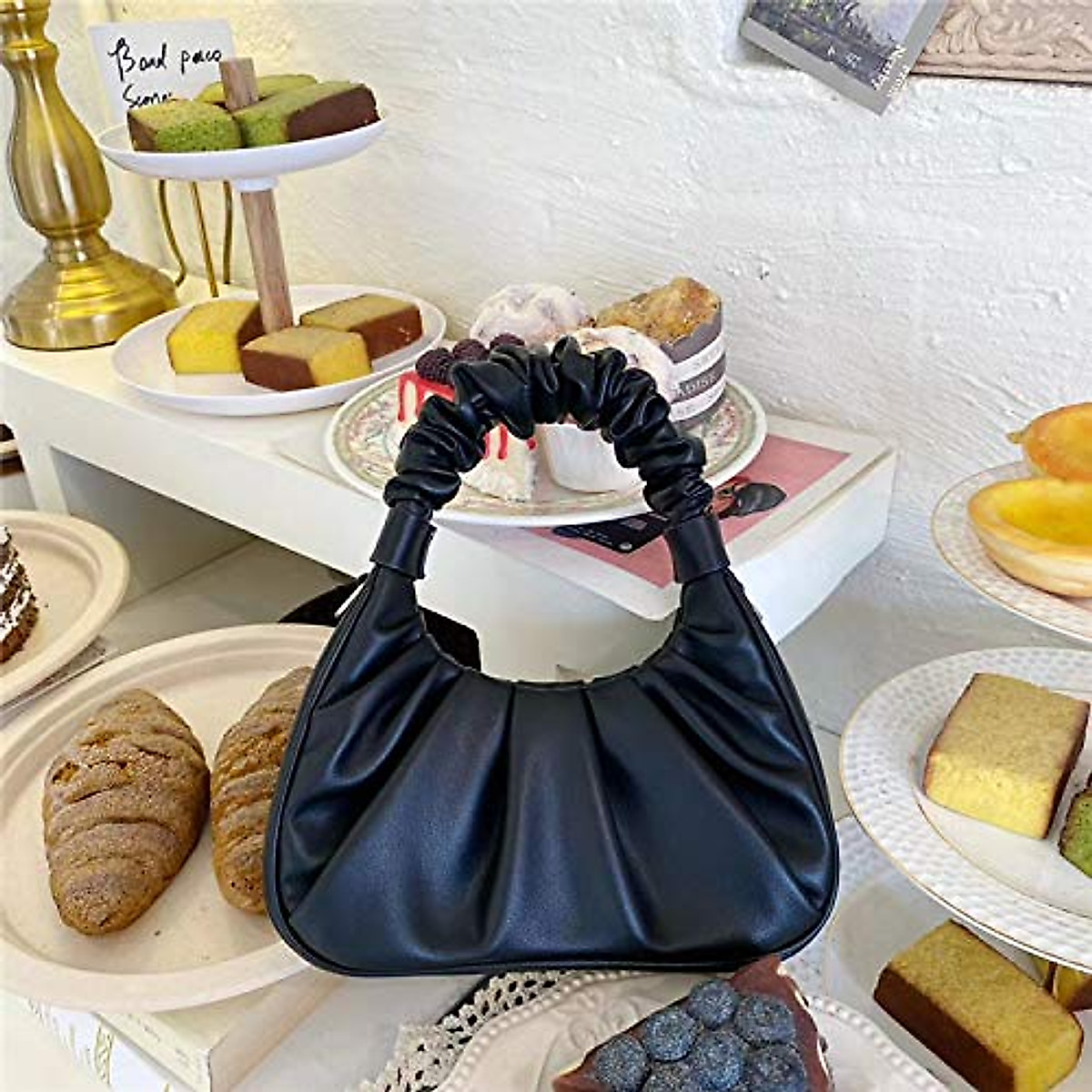 Purse Vintage Retro Shoulder Bag Vegan Leather 90s Rachel Bag Mini Purse Fashion Bag Chic… (Midnight Black)